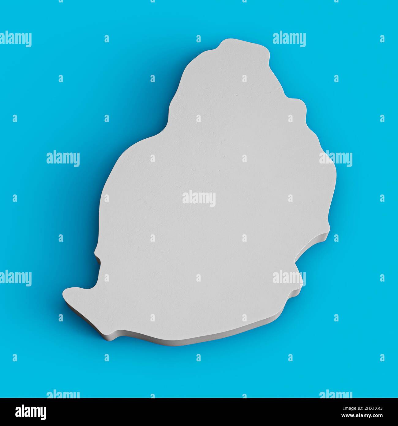 3D rendering of a gray slab in the shape contours of the Mauritius map ...