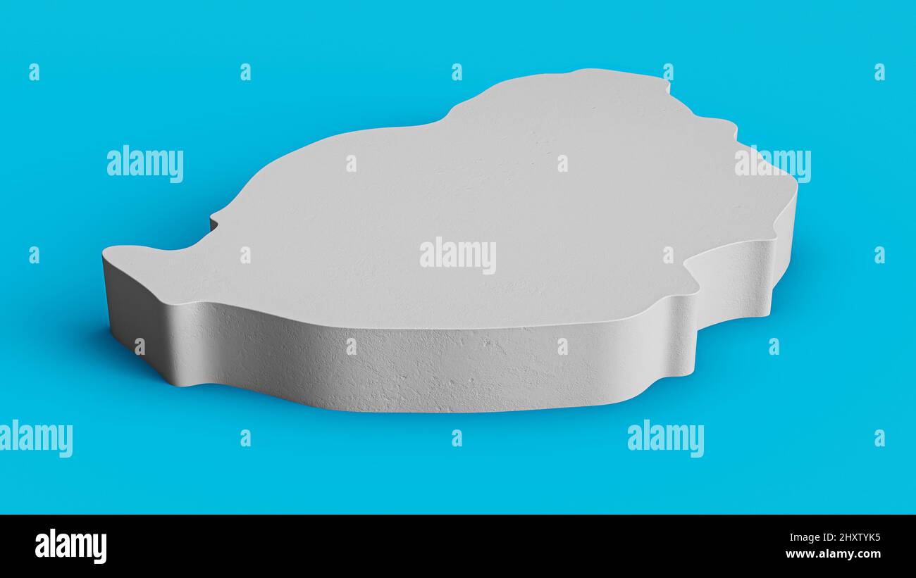 3D rendering of a gray textured slab in the shape of a Mauritius map ...