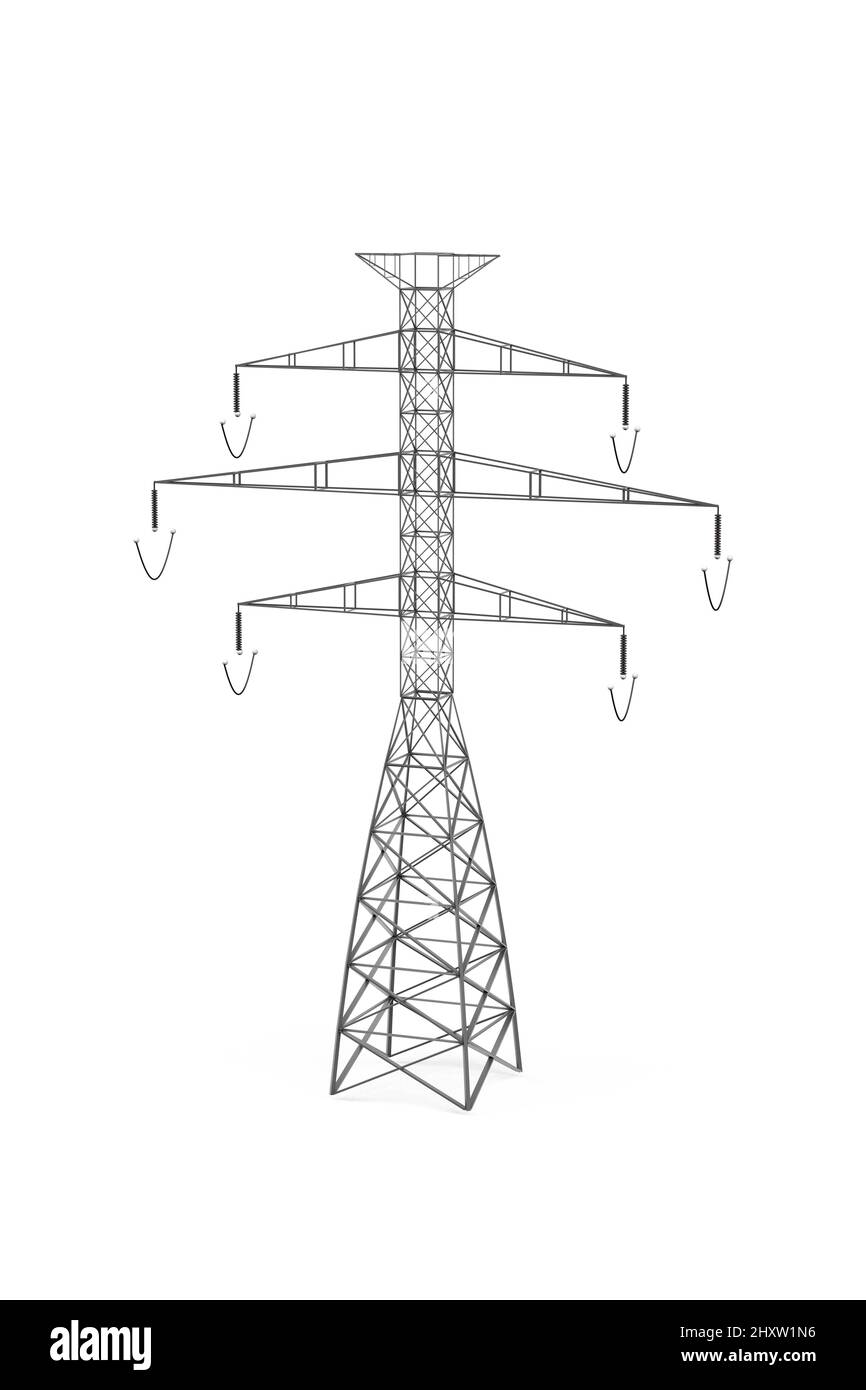 Power lines isolated on white background - 3d render Stock Photo - Alamy