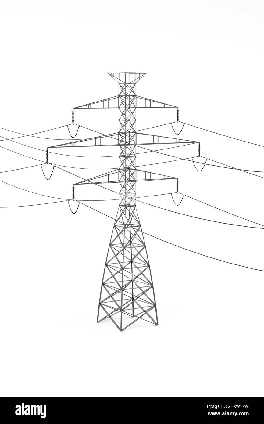 Power lines isolated on white background - 3d render Stock Photo - Alamy