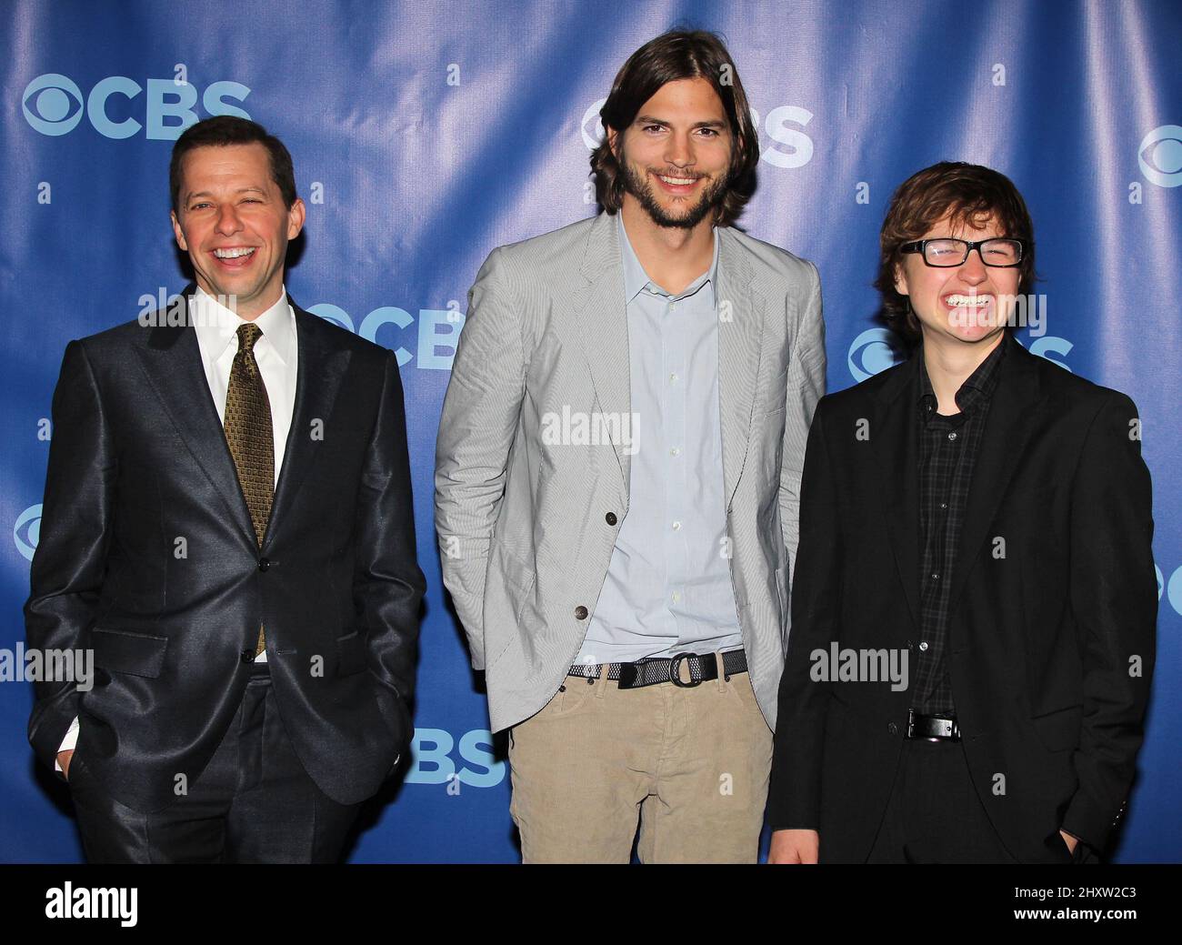 Jon Cryer, Ashton Kutcher and Angus T. Jones at the CBS 2011 Upfront ...