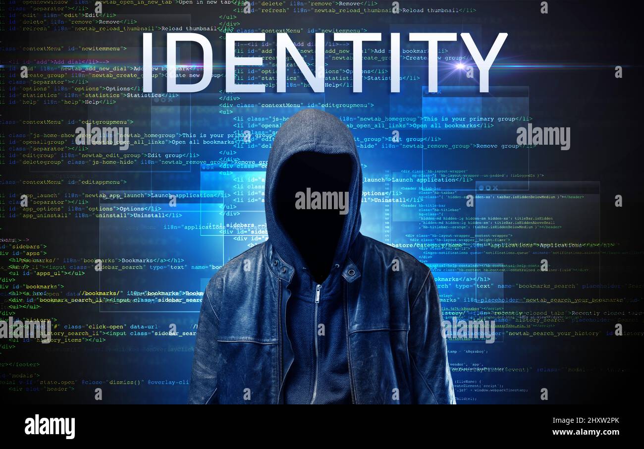 Faceless hacker on code background Stock Photo - Alamy