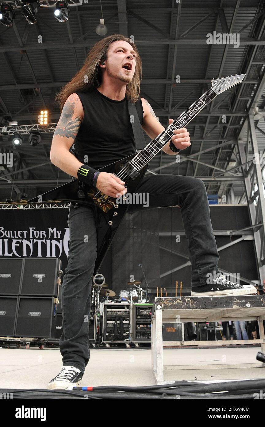 Guitarist Michael Padget of the band Bullet for My Valentine performs ...