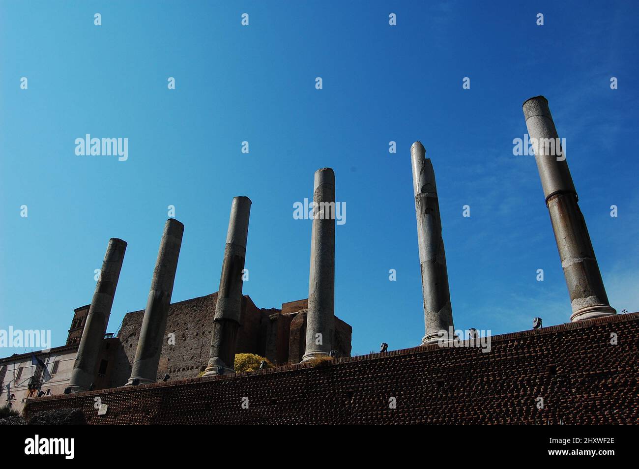 Beautiful view of roman columns of Temple of Venus and Rome against ...