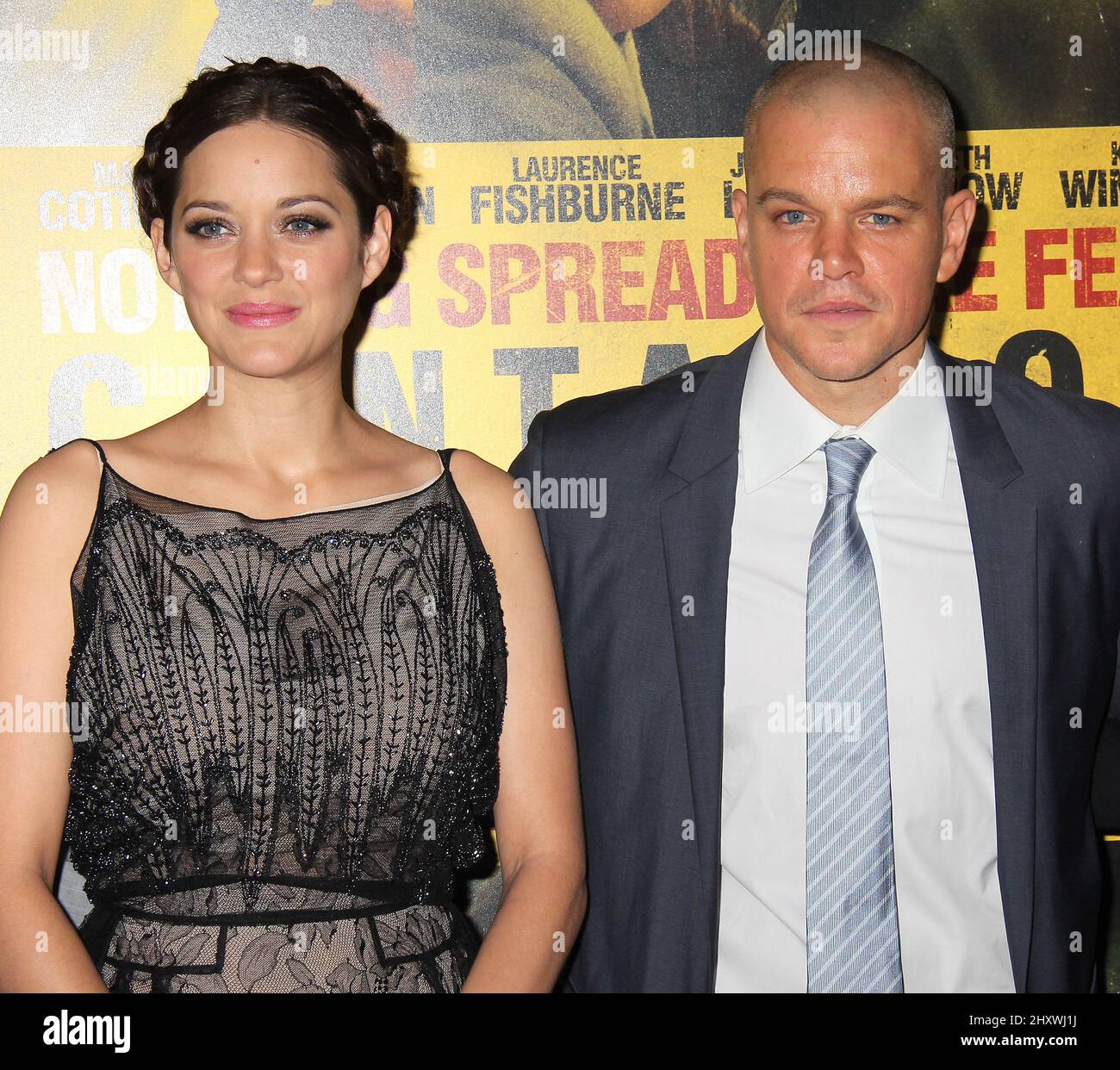 Marion Cotillard and Matt Damon attends the premiere of Warner Bros ...