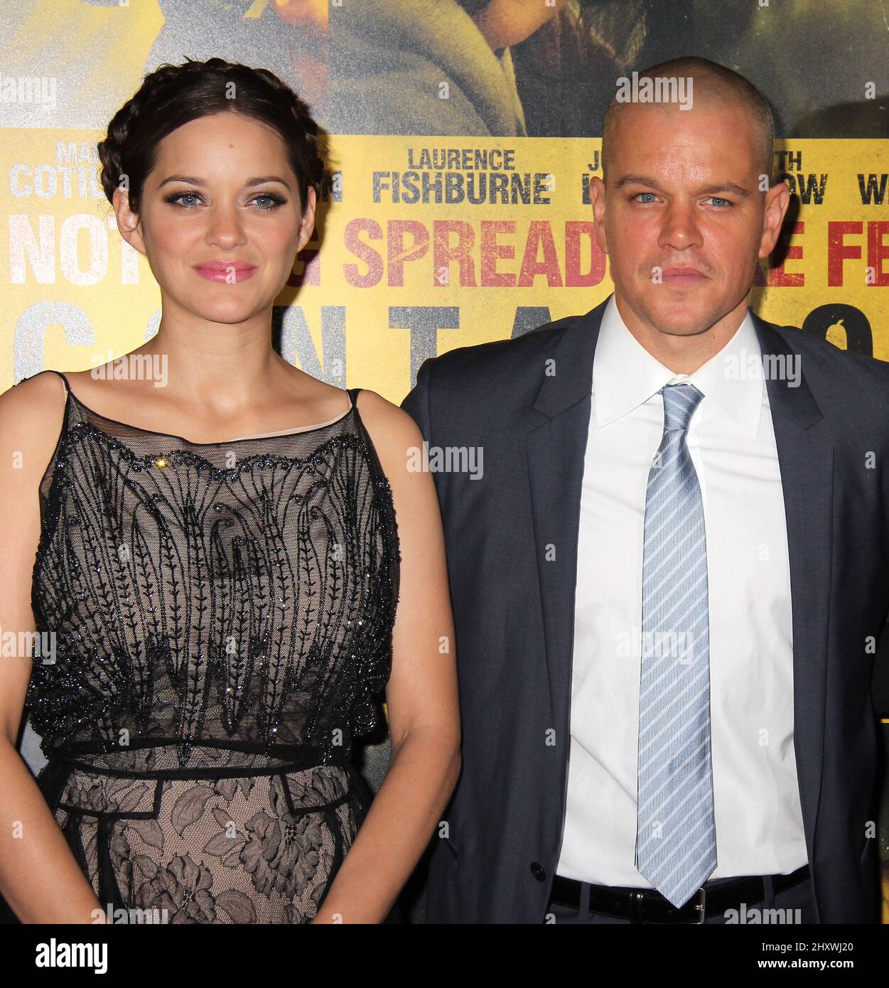 Marion Cotillard and Matt Damon attends the premiere of Warner Bros ...