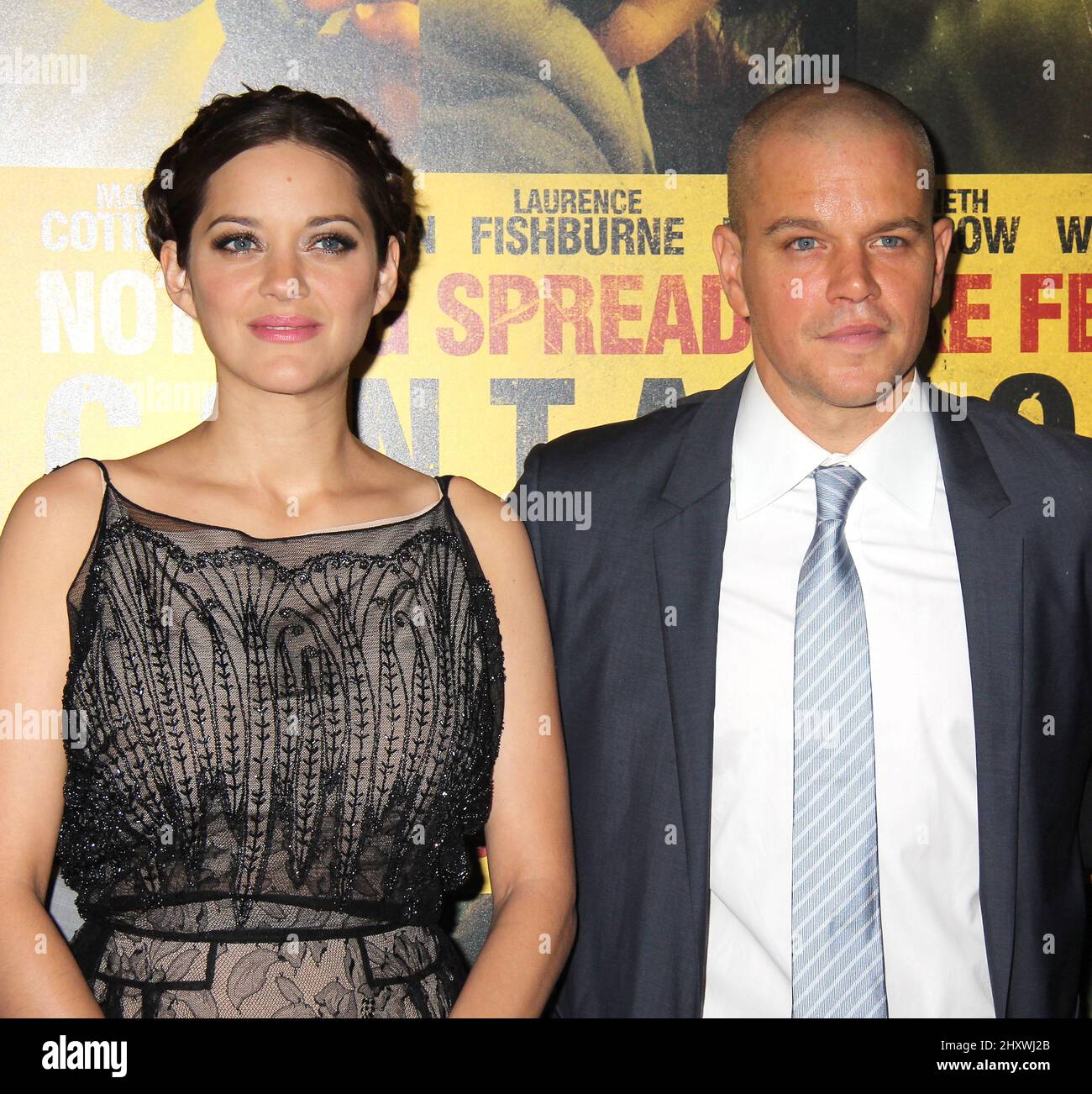 Marion Cotillard and Matt Damon attends the premiere of Warner Bros ...
