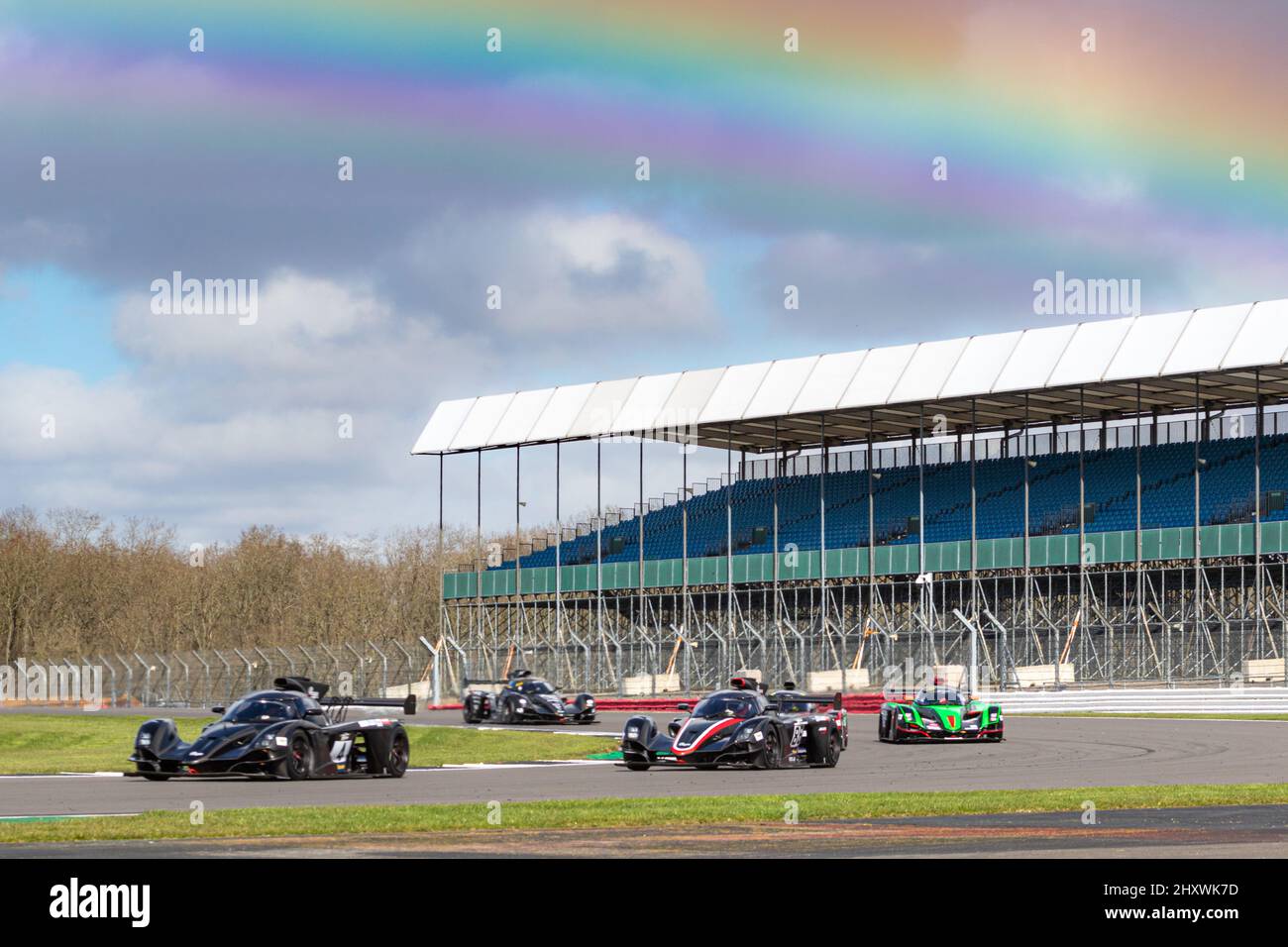 UK, Silverstone Circuit. Motorsport racecar action from the first 2 ...
