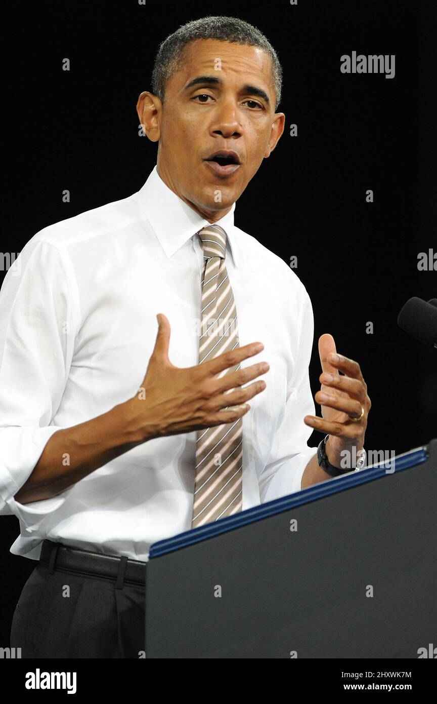 President Barack Obama discusses economy at the Reynolds Coliseum on ...