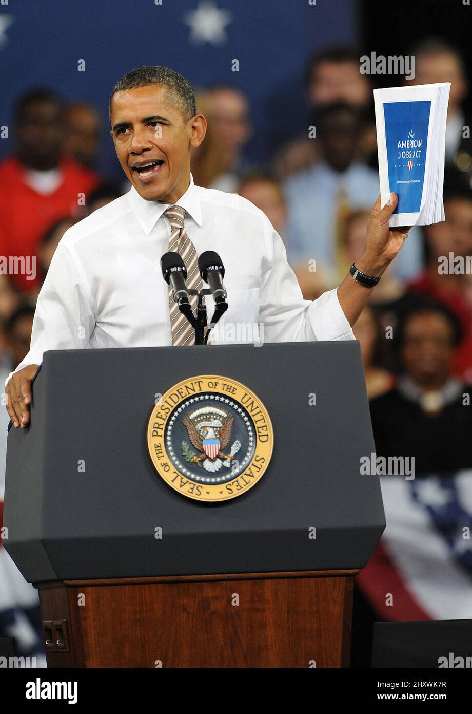 President Barack Obama discusses economy at the Reynolds Coliseum on ...