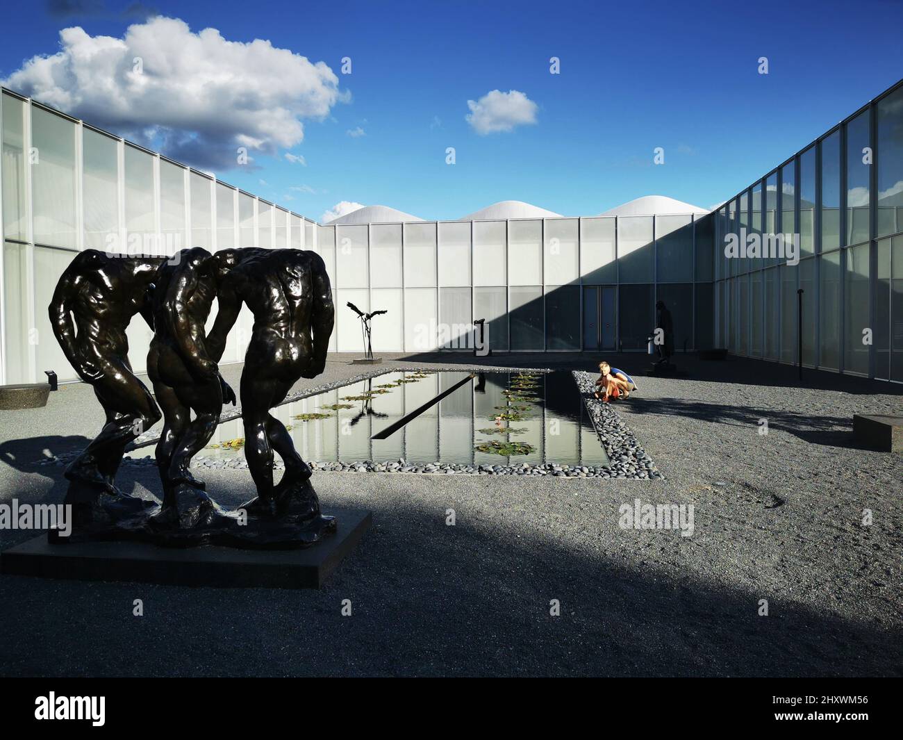 Sculpture and a pool with lilies in the Museum of Art in North Carolina ...