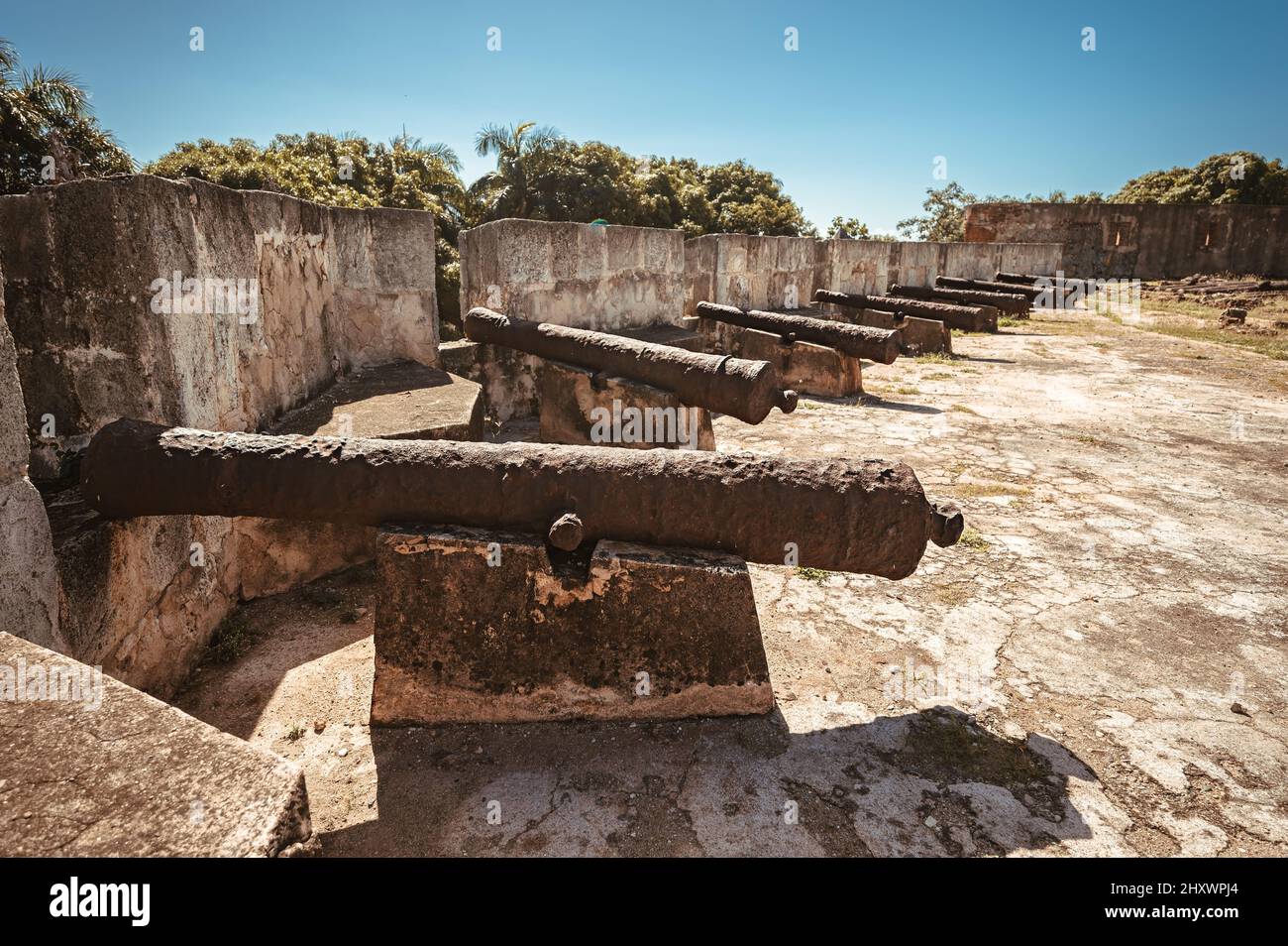 Antique cannons lined up to defend fortress in Santo Domingo in ...