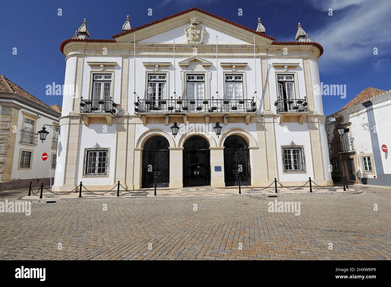 Town Hall facade-Neoclassical rebuilt in 1945-Largo da Se Square. Faro ...
