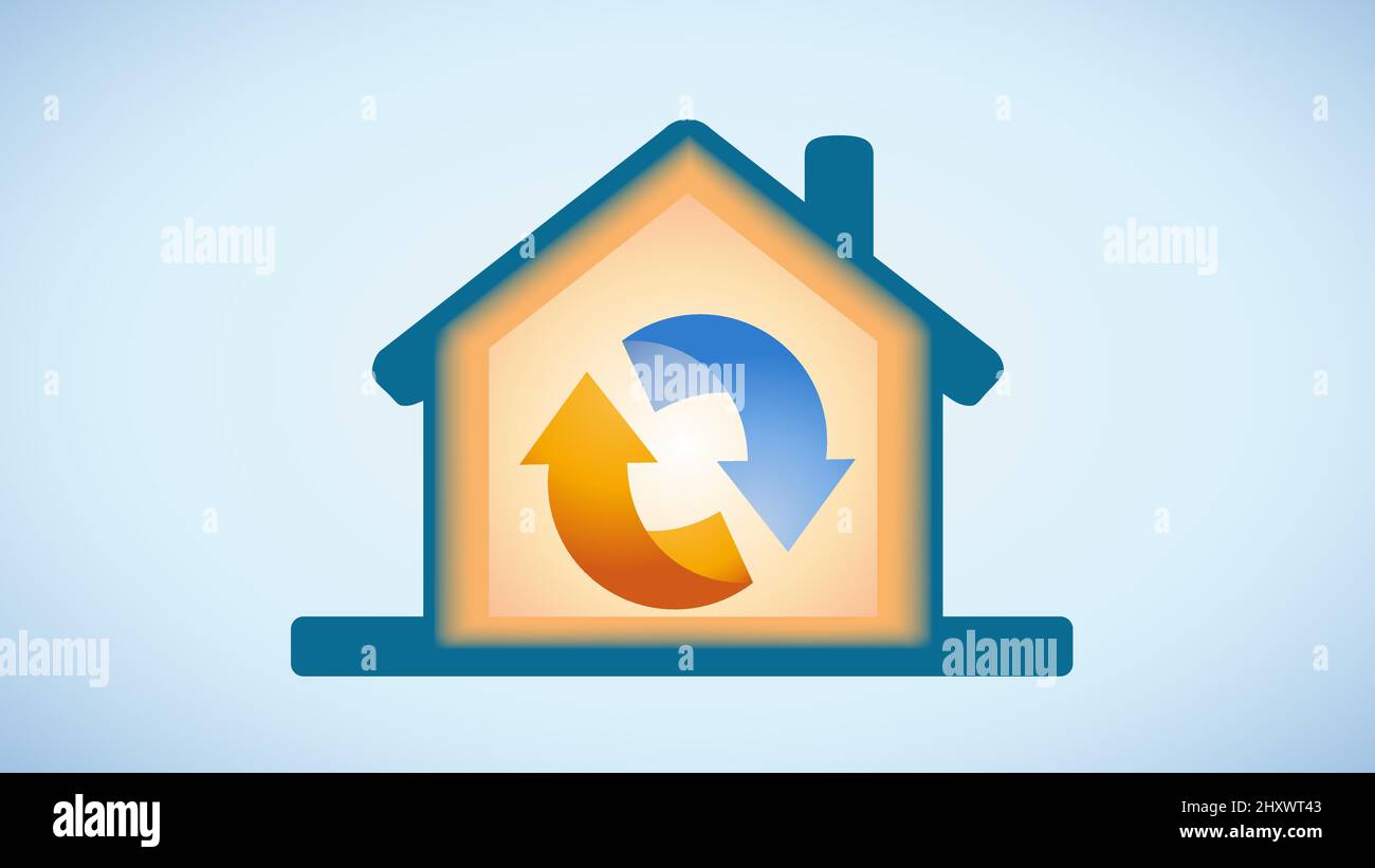 Home heating fan ventilation in home, with winter cold. Vector ...