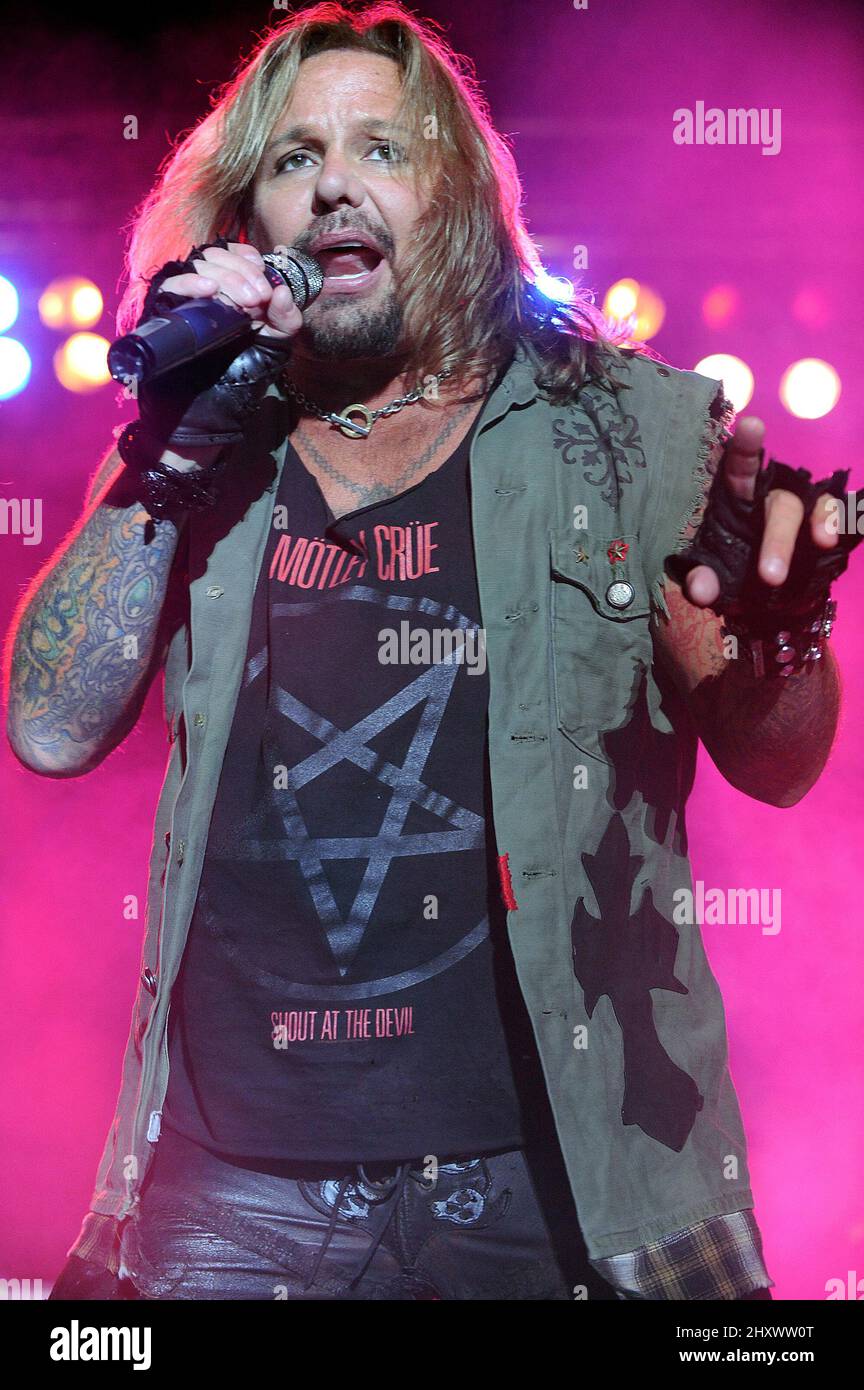 Vince Neil performs at the Raleigh Amphitheater in Raleigh, Nc Stock ...