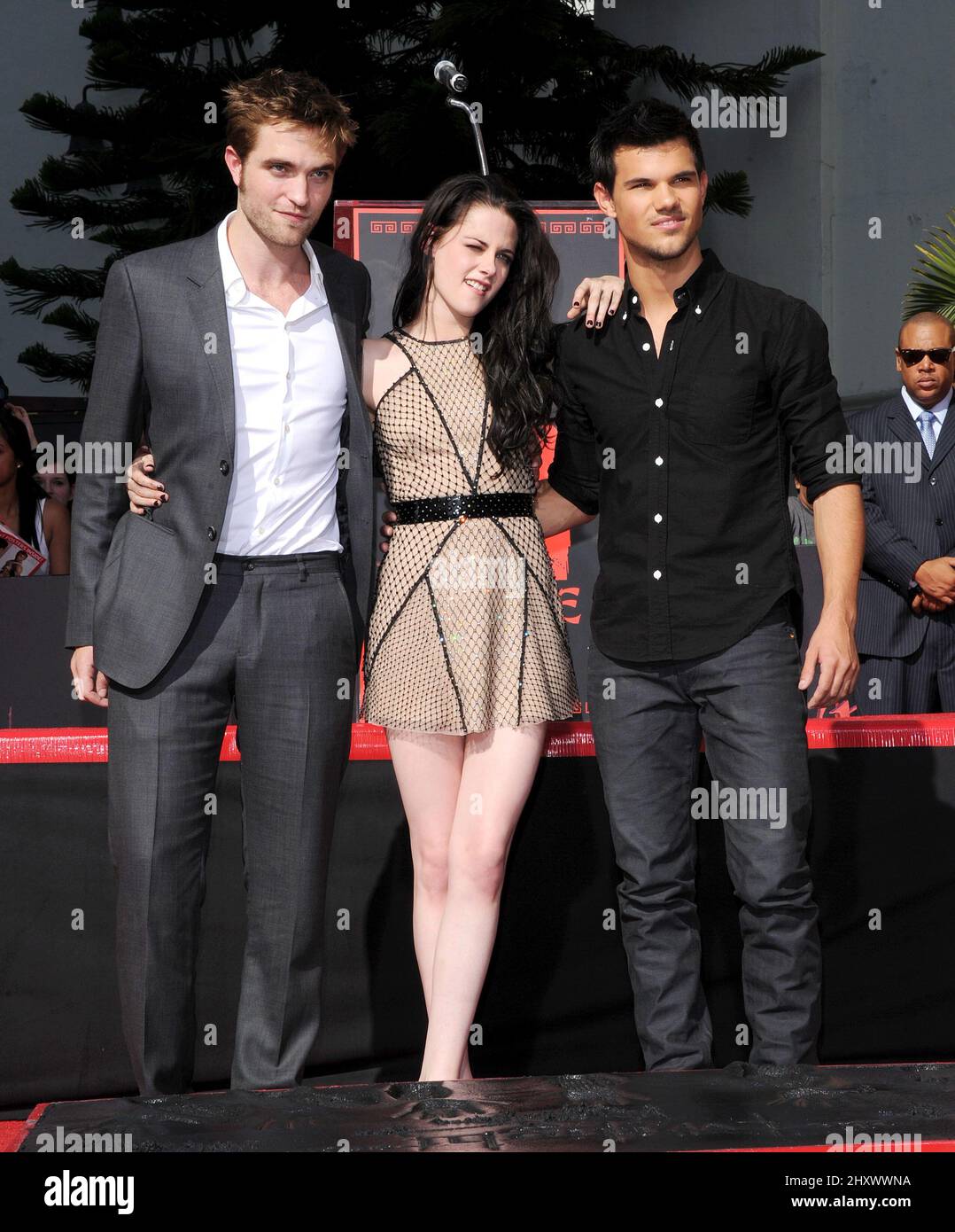 Robert Pattinson, Kristen Stewart and Taylor Lautner attending "The Twilight Saga" hand and ...