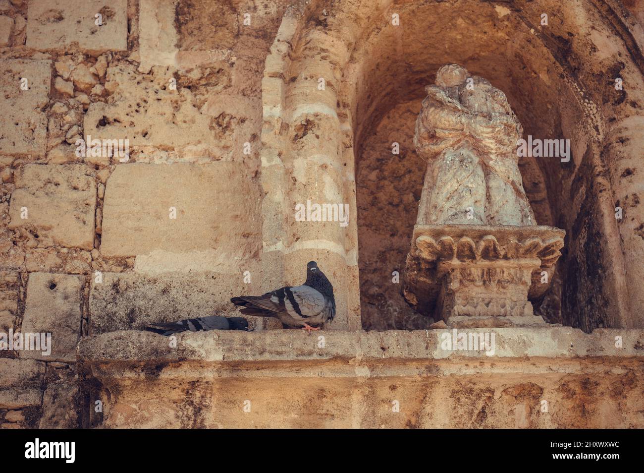 Ancient wall, doves. Antique architecture in caribbean city. Monument ...