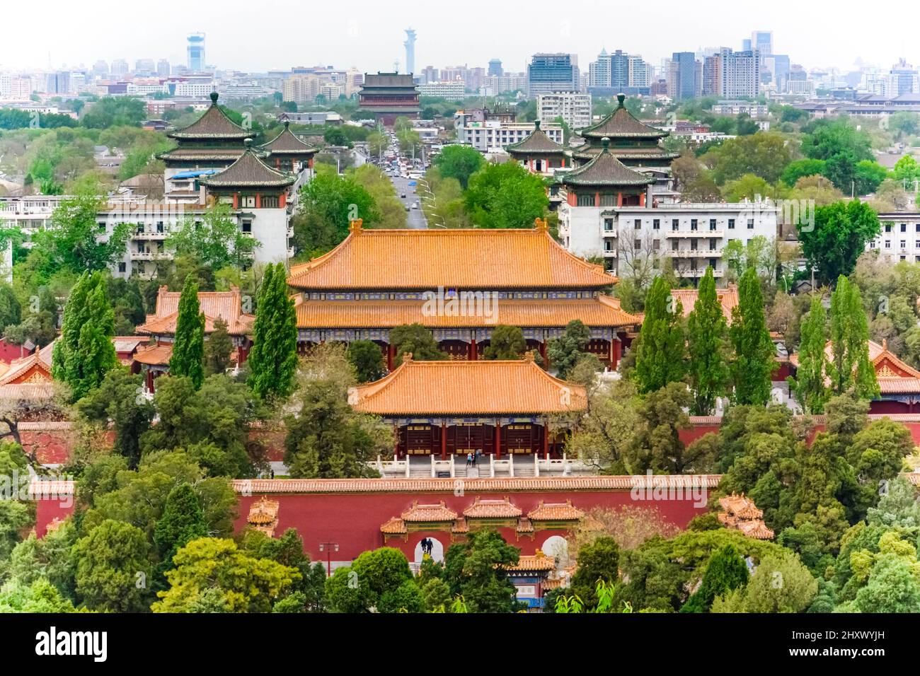Aerial distant view of the the Chinese Palace museum with city on the ...
