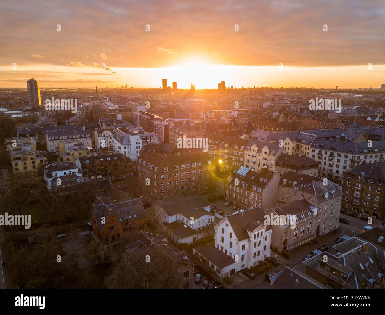 Aerial view of the cityscape of Copenhagen the capital city of Denmark ...