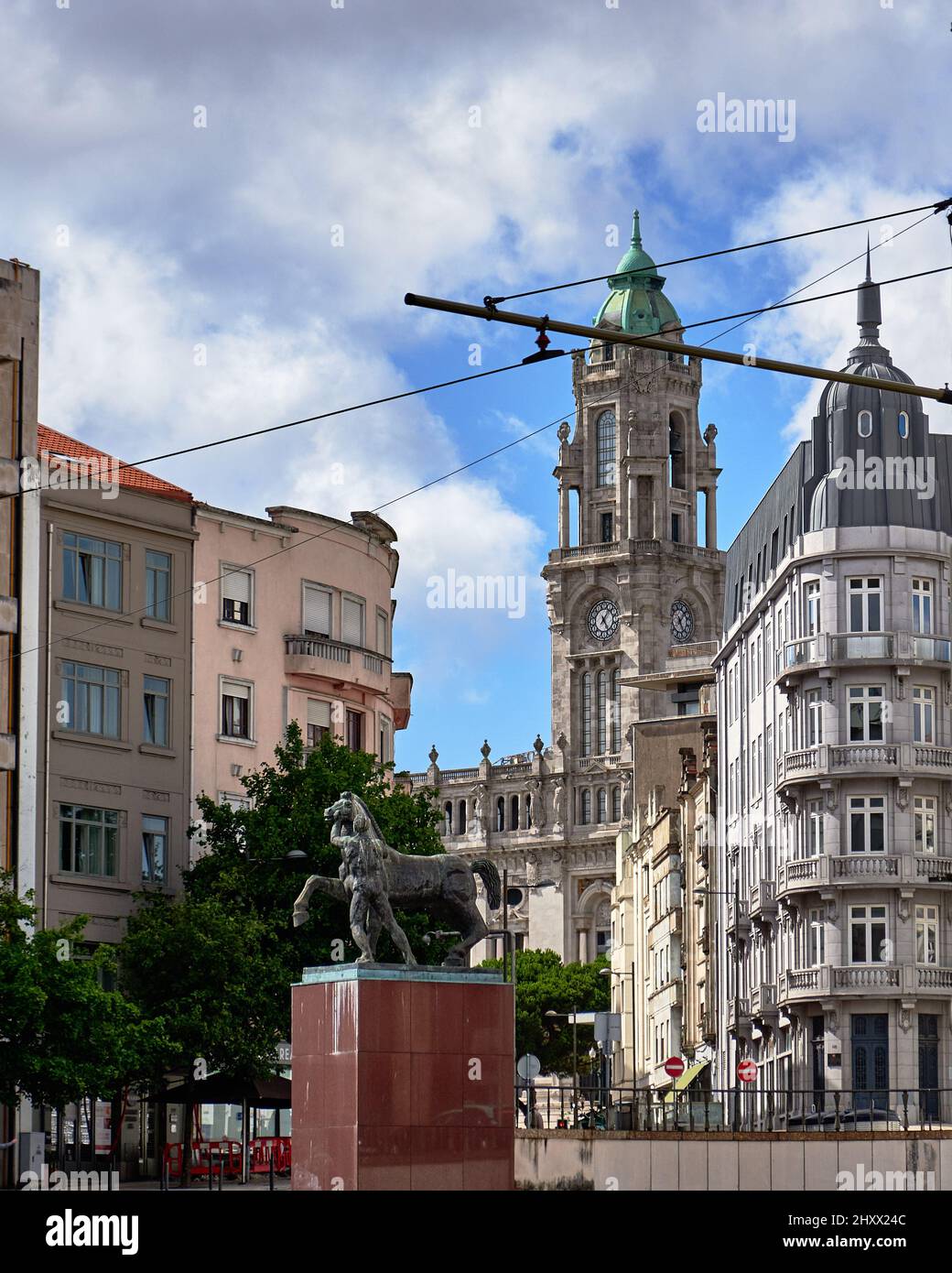 Vertical shot of the Square Dom Joao I with a view of the City Hall in ...