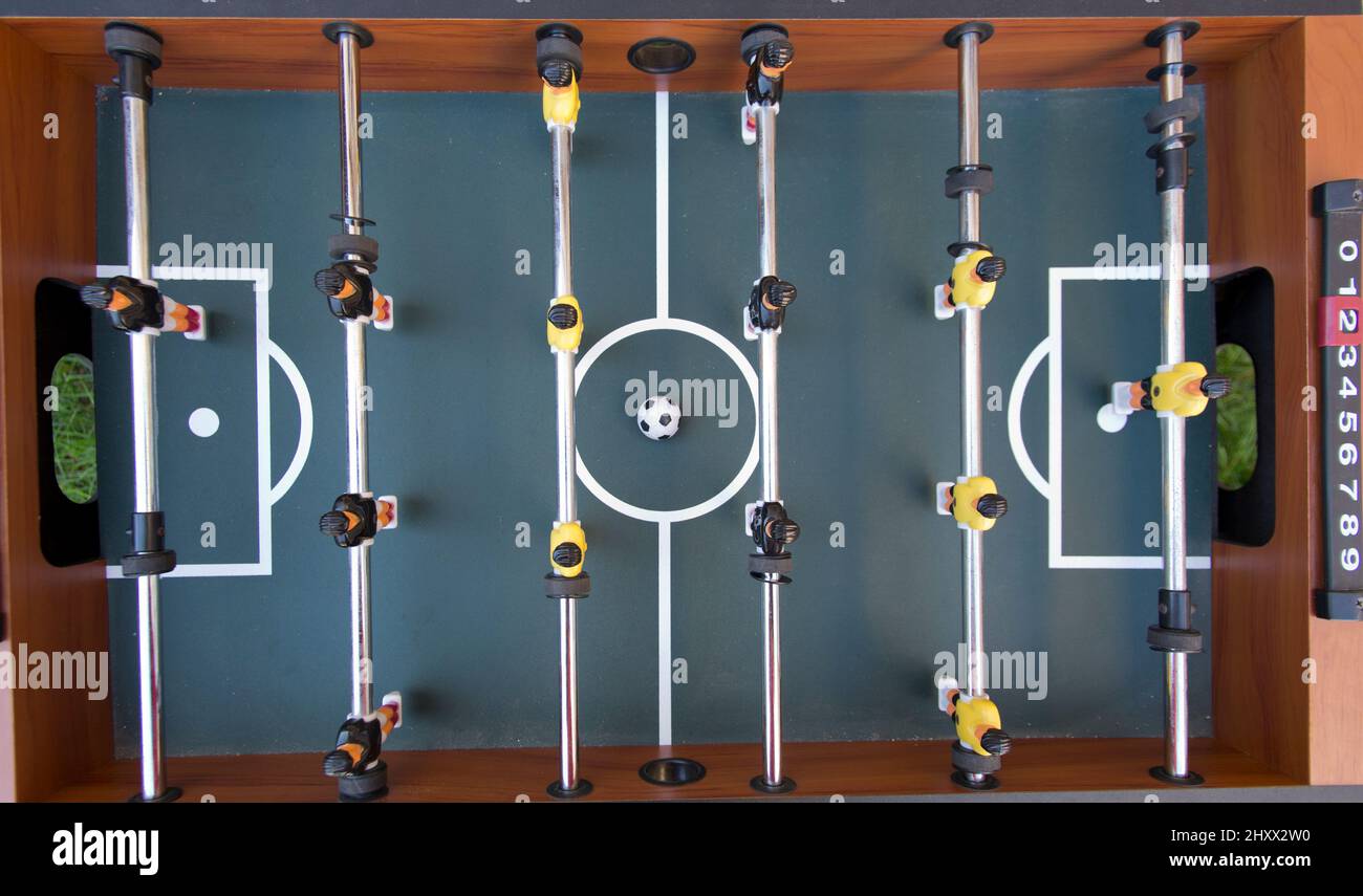 a table football to practice soccer indoors Stock Photo - Alamy