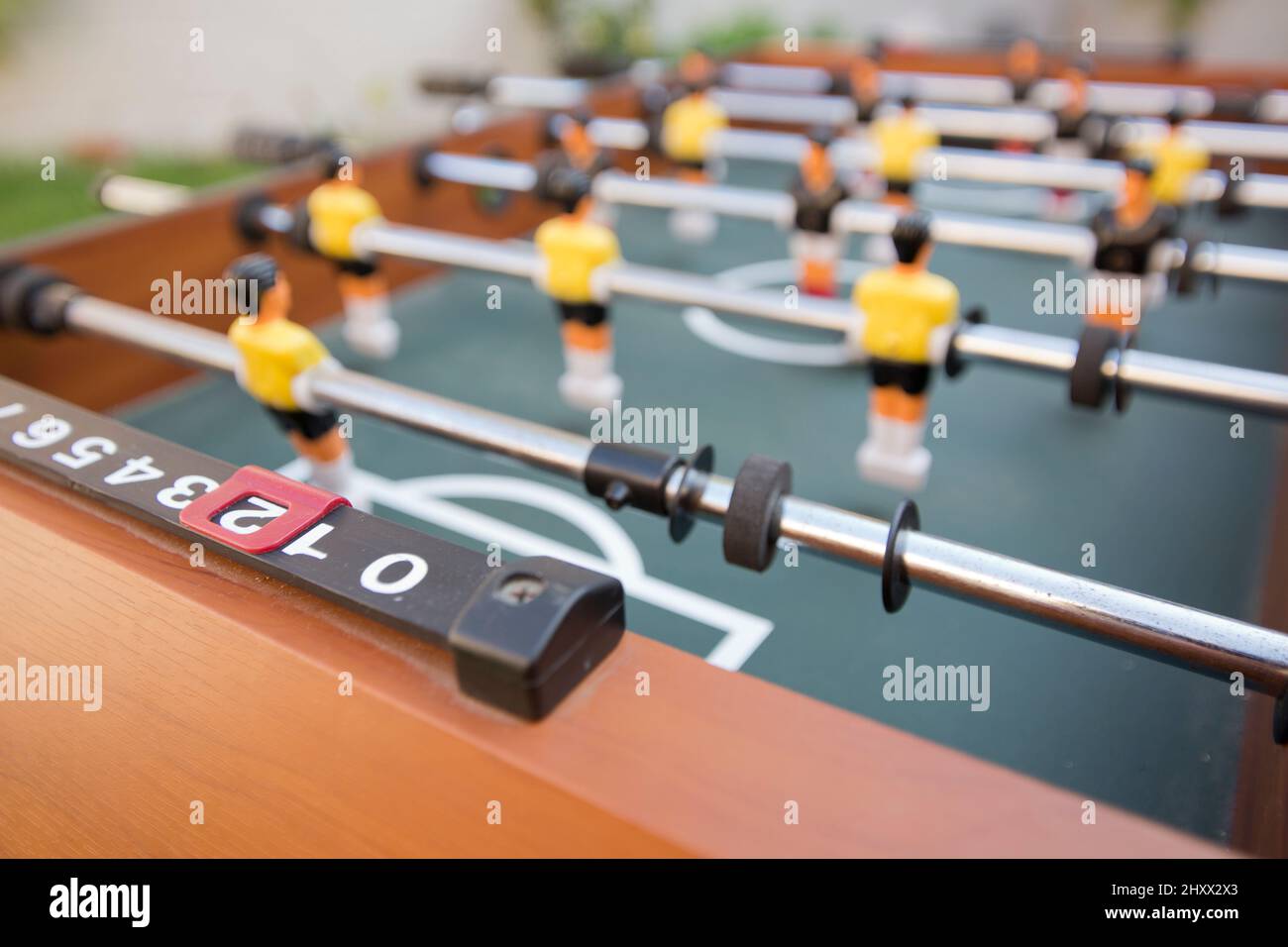 a table football to practice soccer indoors Stock Photo - Alamy
