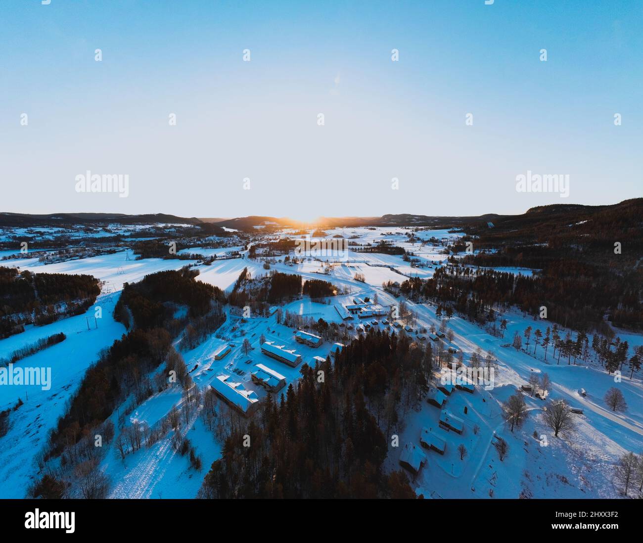 An aerial view of snowy mountains in Hammarstrand, Sweden Stock Photo ...