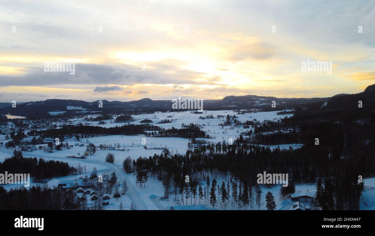 Aerial view of snowy mountains in Hammarstrand, Sweden Stock Photo - Alamy