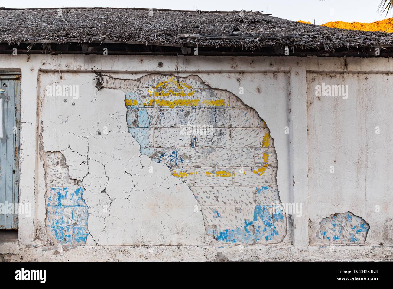 San Javier, Loreto, Baja California Sur, Mexico. Plaster peeling off a ...