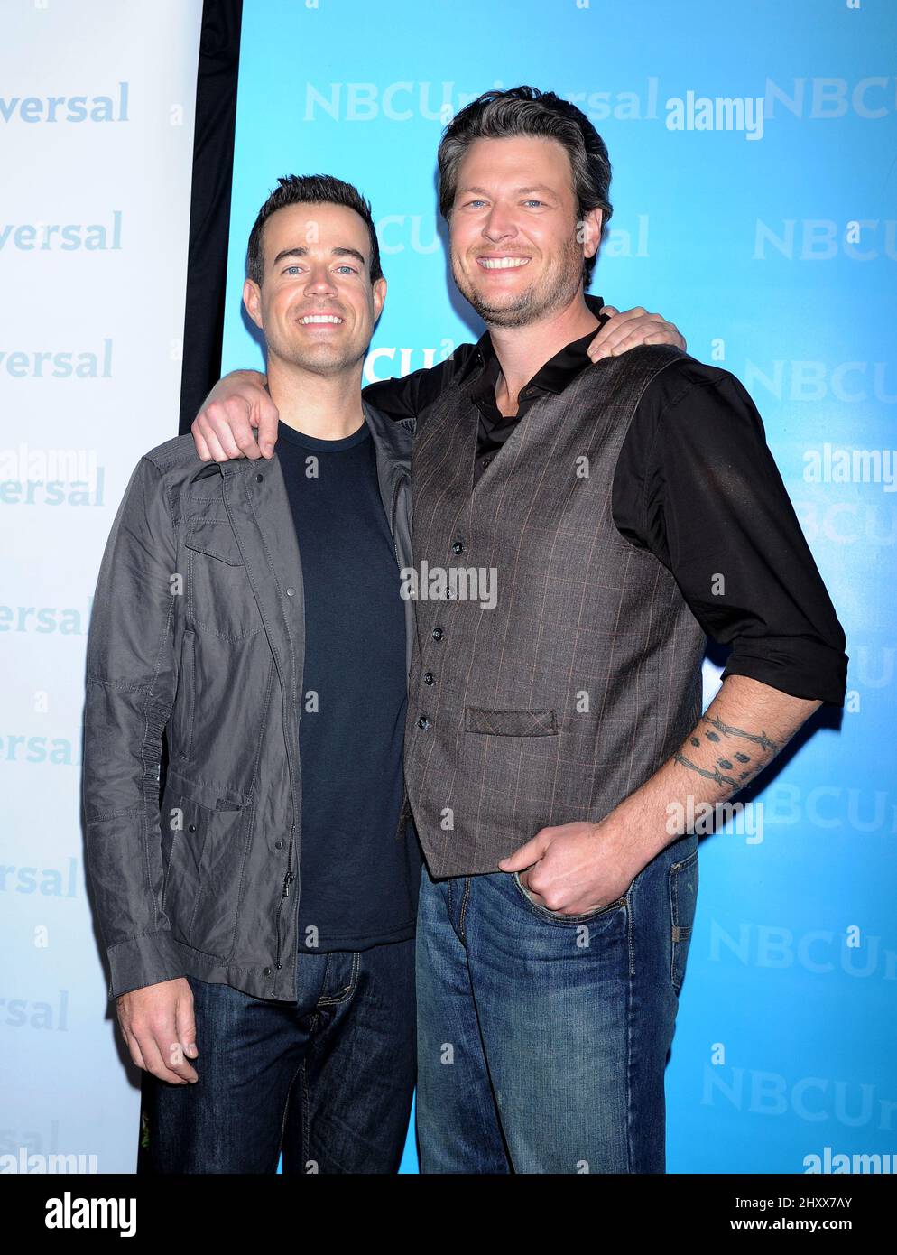 Carson Daly and Blake Shelton attending the NBC Universal Press Tour ...