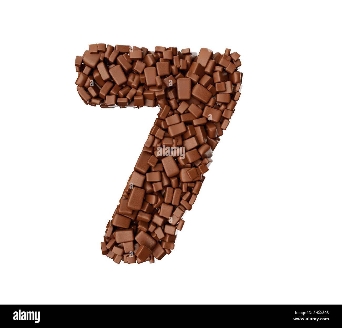 3D rendering illustration of the number 7 made of chocolate bars on a ...