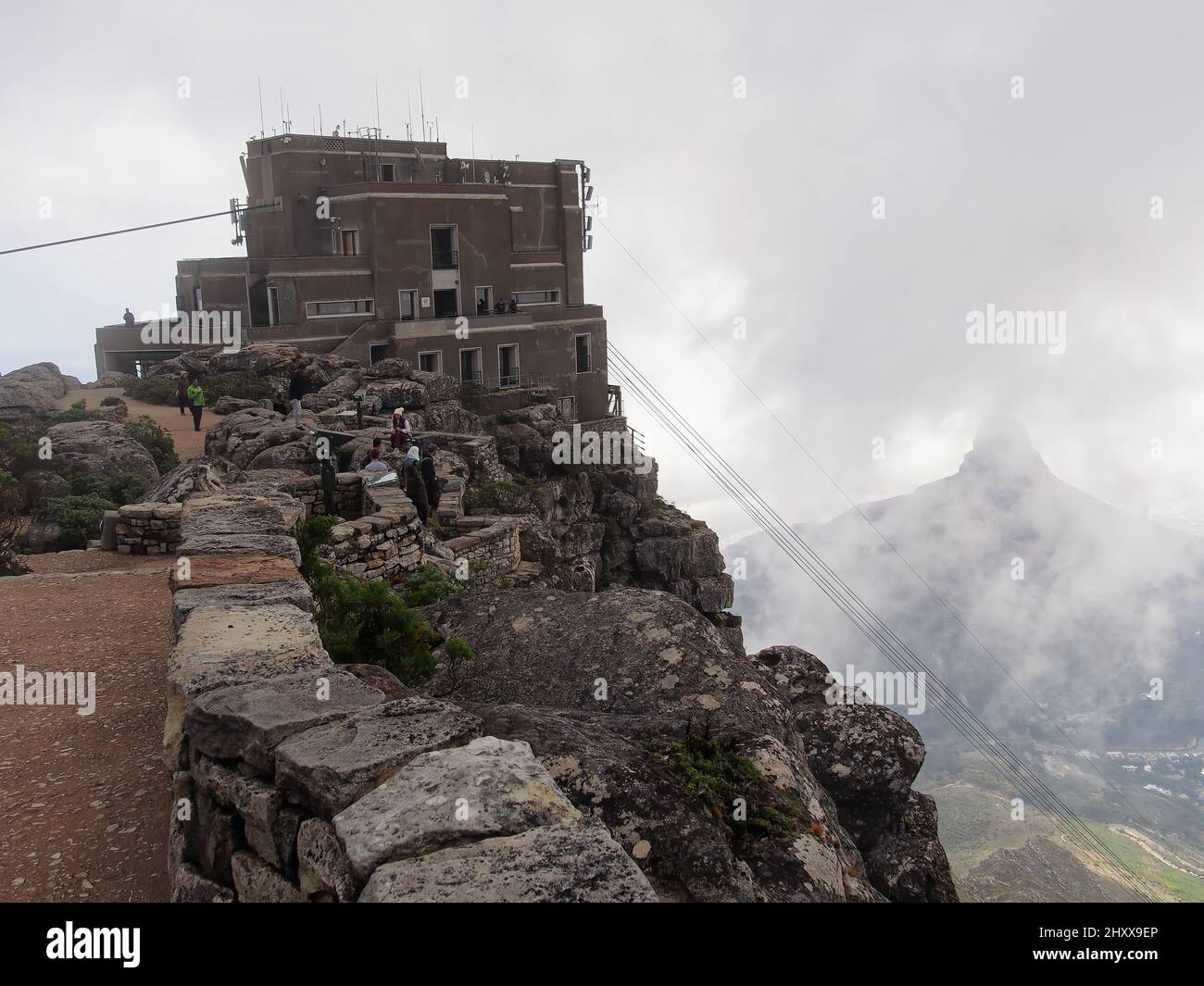 Table Mountain Cableway station on a foggy day, South Africa Stock ...