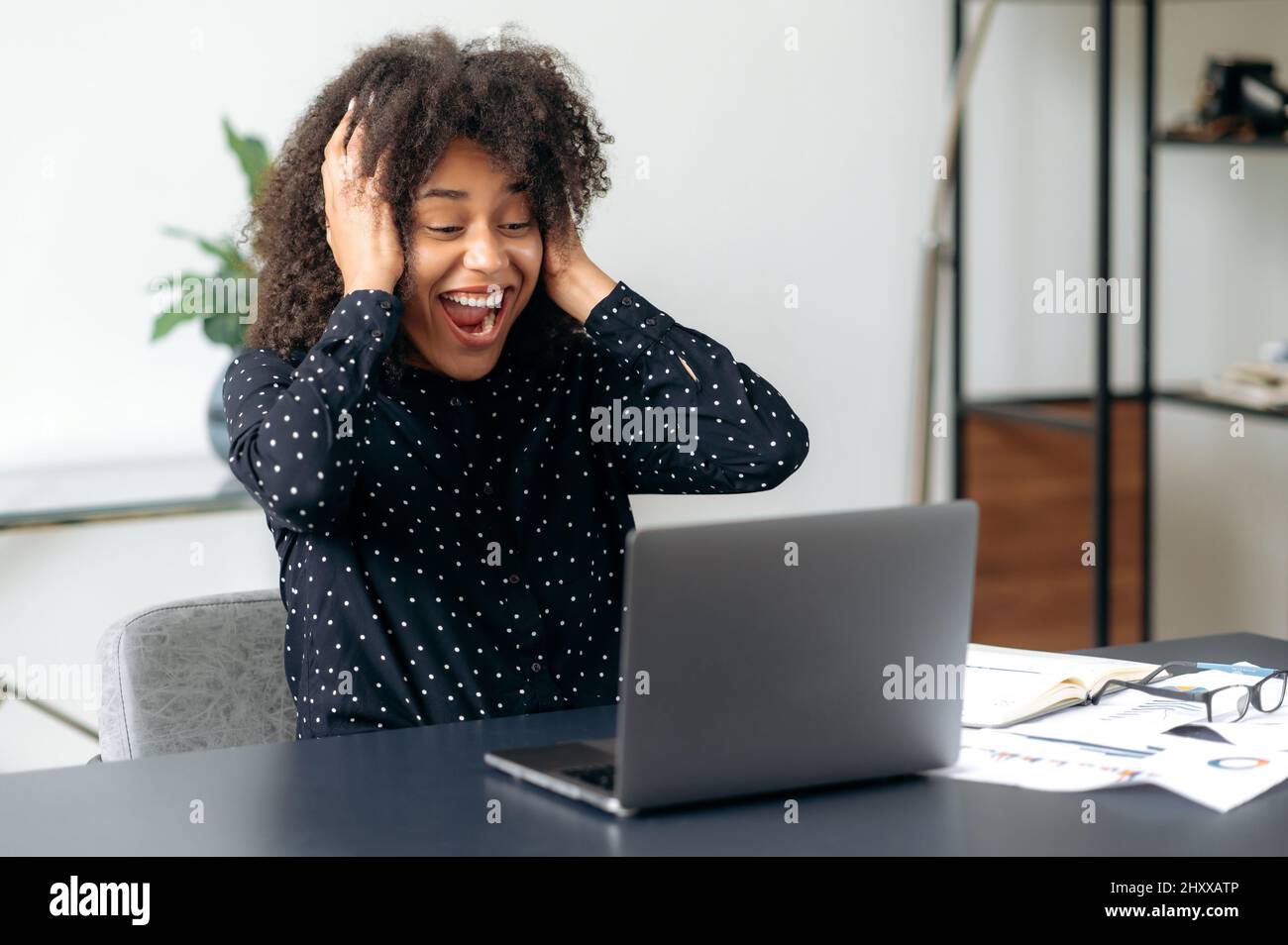 Woman shouting joyfully in hi-res stock photography and images - Alamy