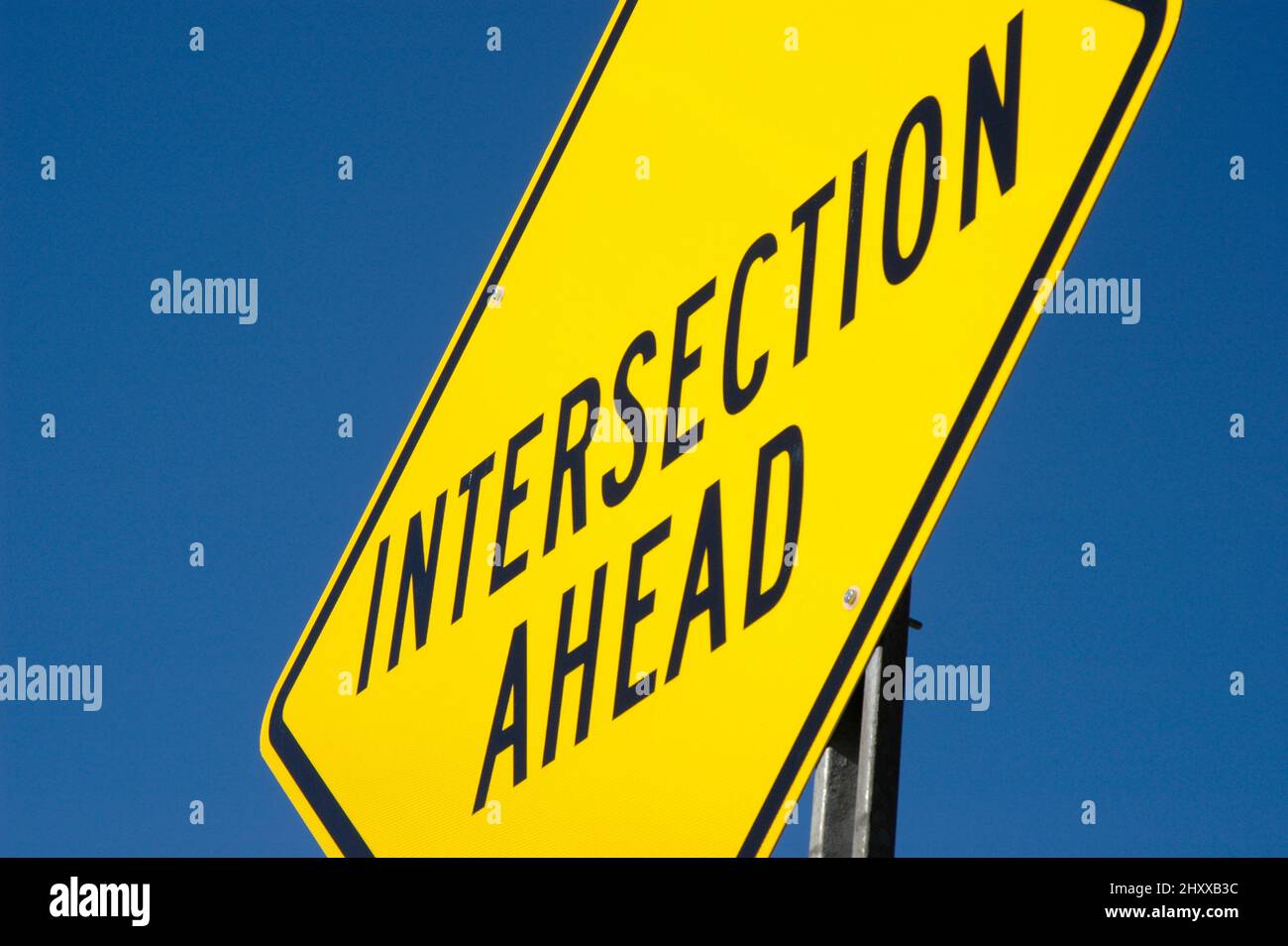 Freeway and road signs on the shoulder of the roadway bed Stock Photo ...