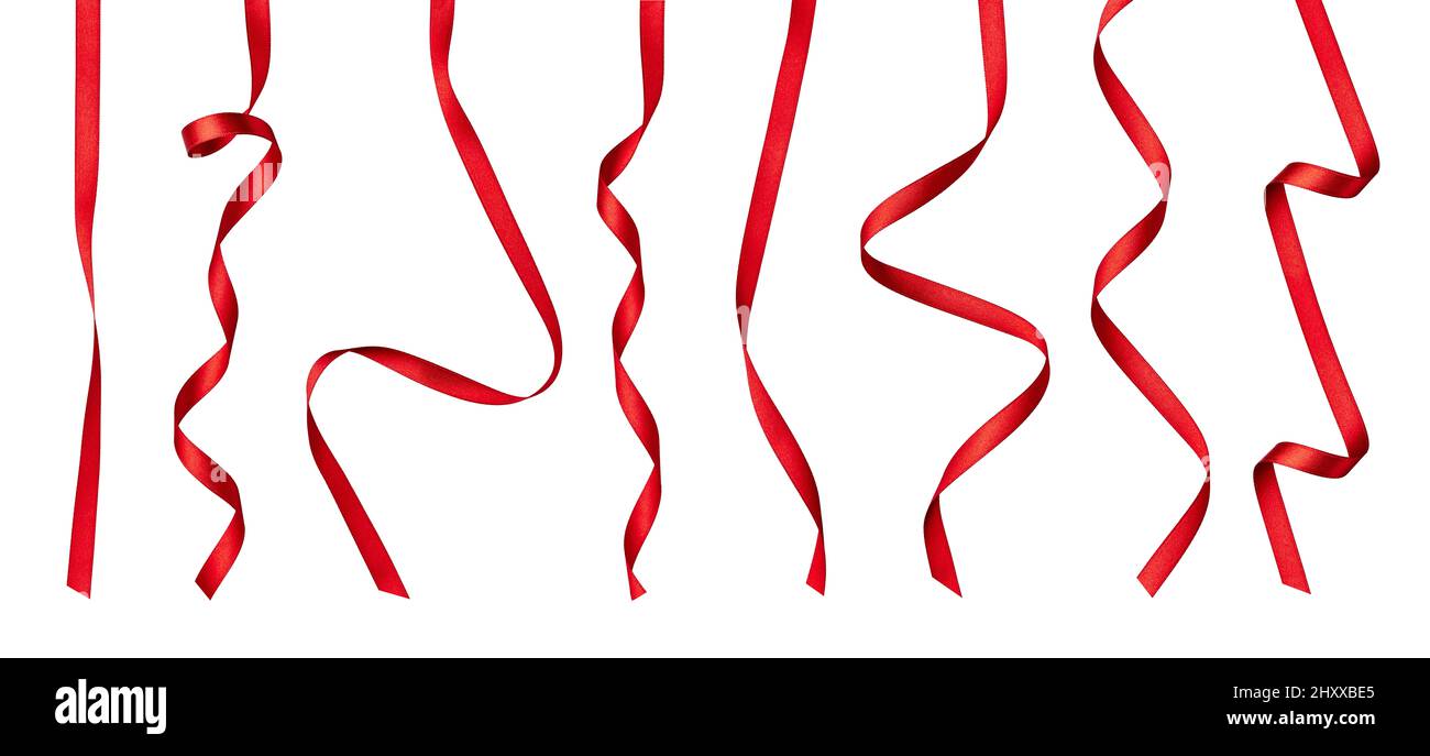 collection of various red ribbon pieces on white background. each one ...