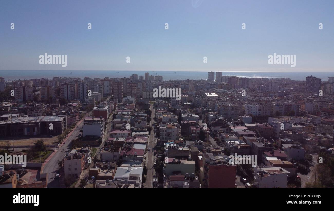 Aerial view of a cityscape with many buildings in Mersin, Turkey Stock ...