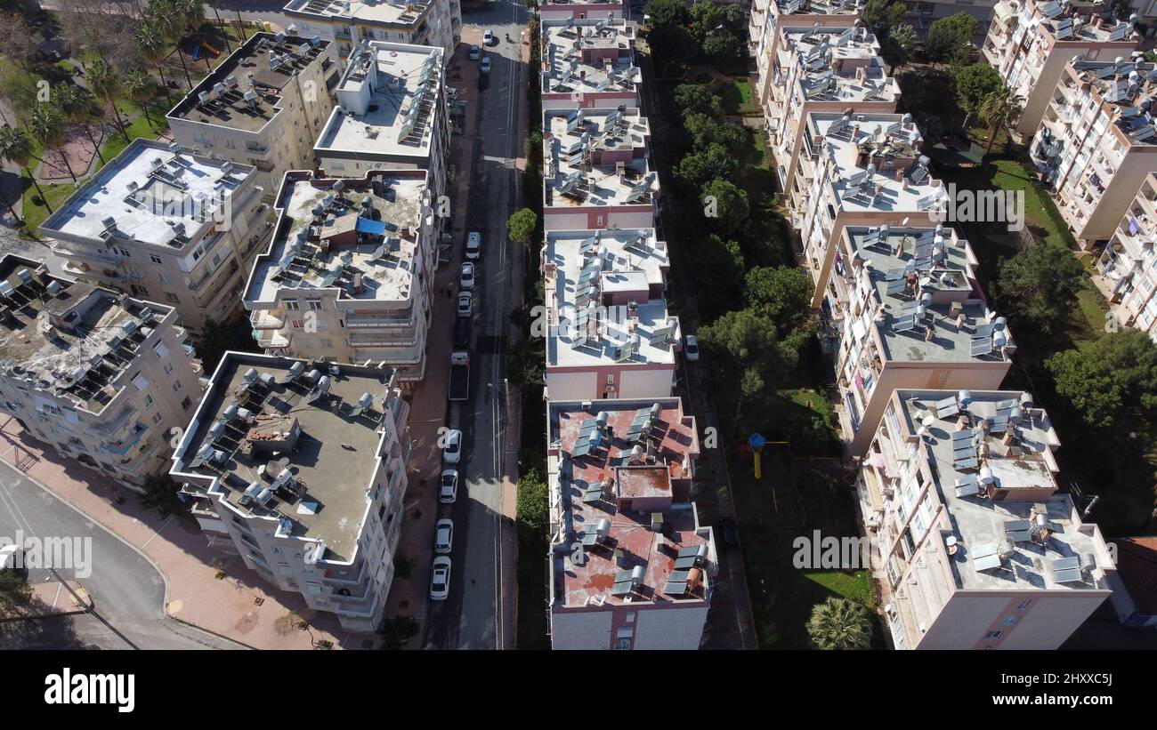 Aerial view of a cityscape with many buildings in Mersin, Turkey Stock ...