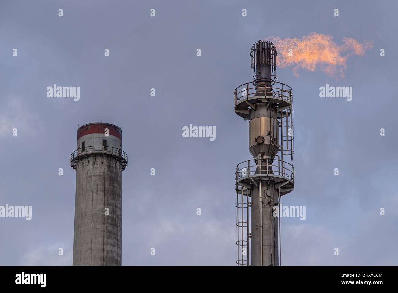 Tower or steel pipe equipment of the power plant Stock Photo - Alamy