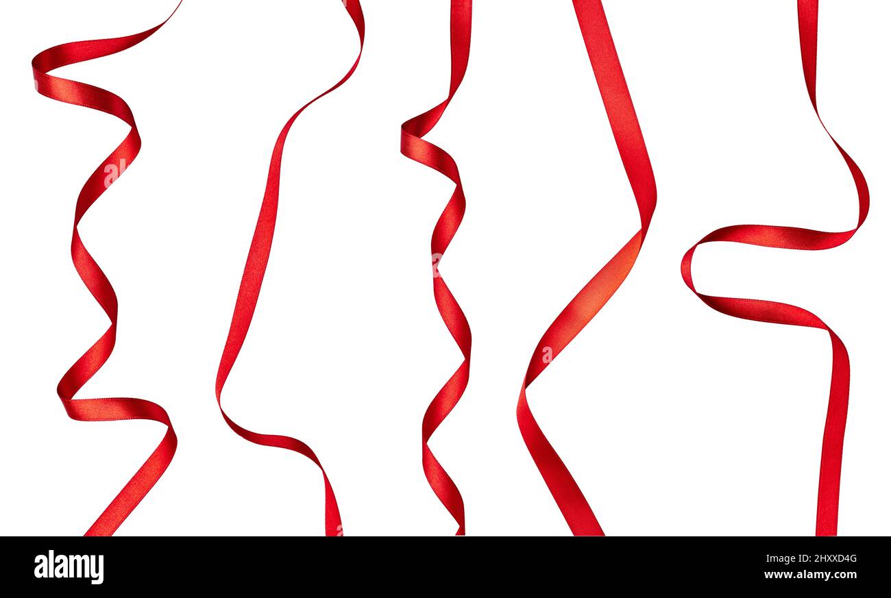 collection of various red ribbon pieces on white background. each one ...