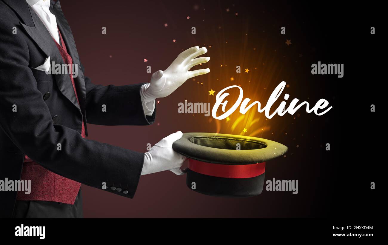 Old Magician is showing magic trick Stock Photo - Alamy