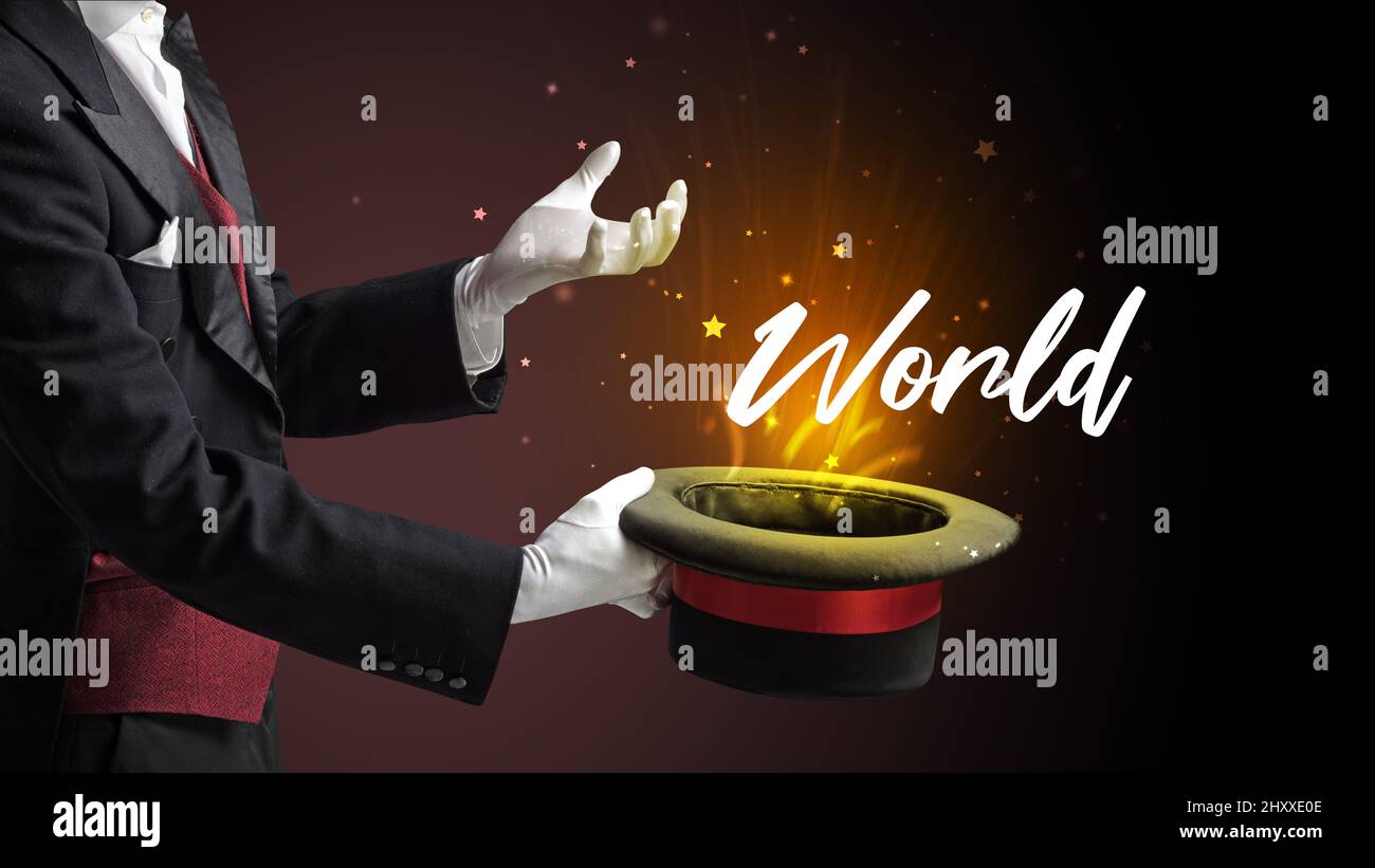 Old Magician is showing magic trick Stock Photo - Alamy
