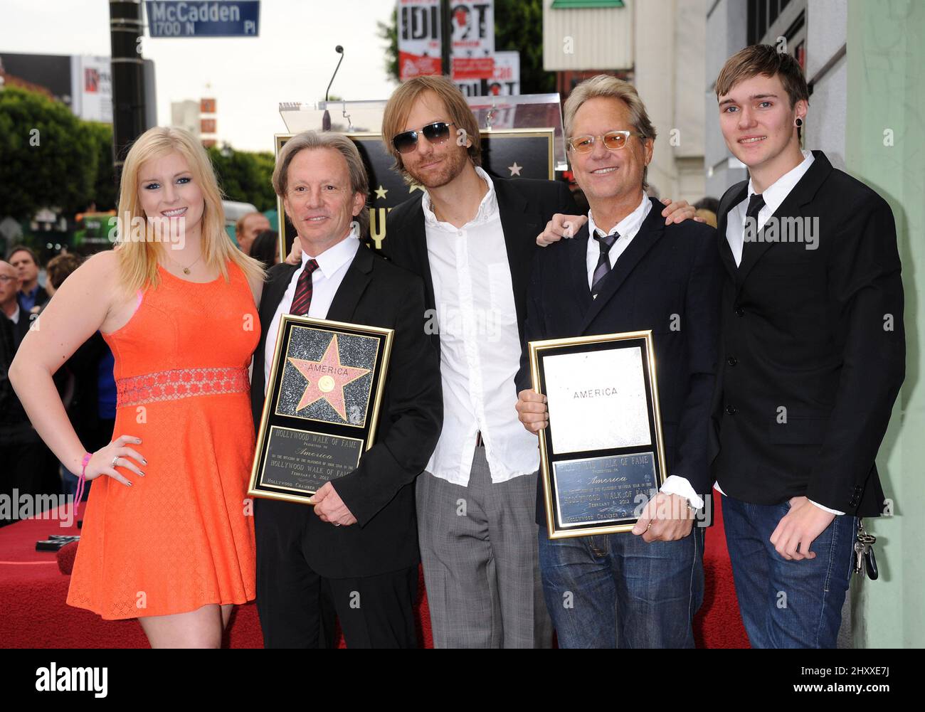 Dewey Bunnell, daughter Lauren, Gerry Beckley, sons Joe and Matt of the ...