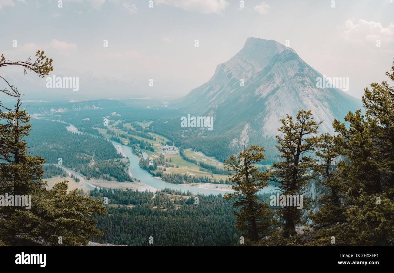 Beautiful view of the Bow River in Banff National Park with mountains ...