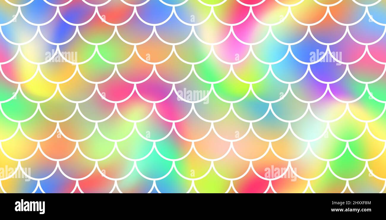 Holographic iridescent neon mermaid scale seamless pattern. Blurred ...