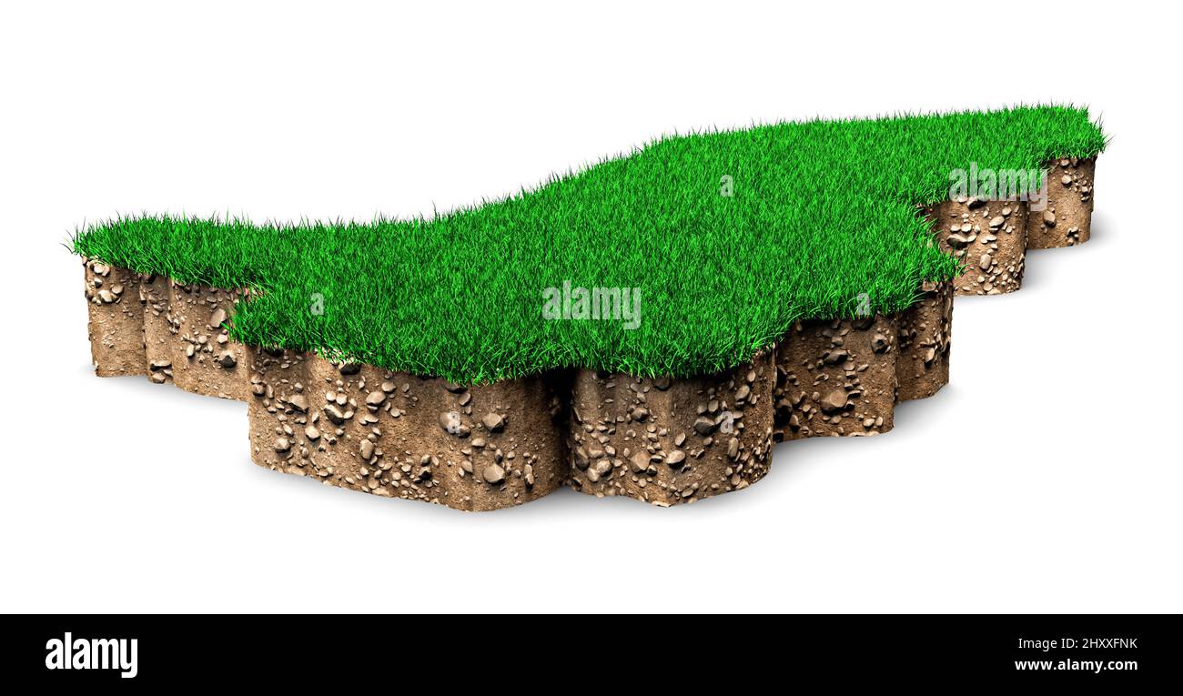 3D illustration of Ireland's map soil land geology cross section with ...
