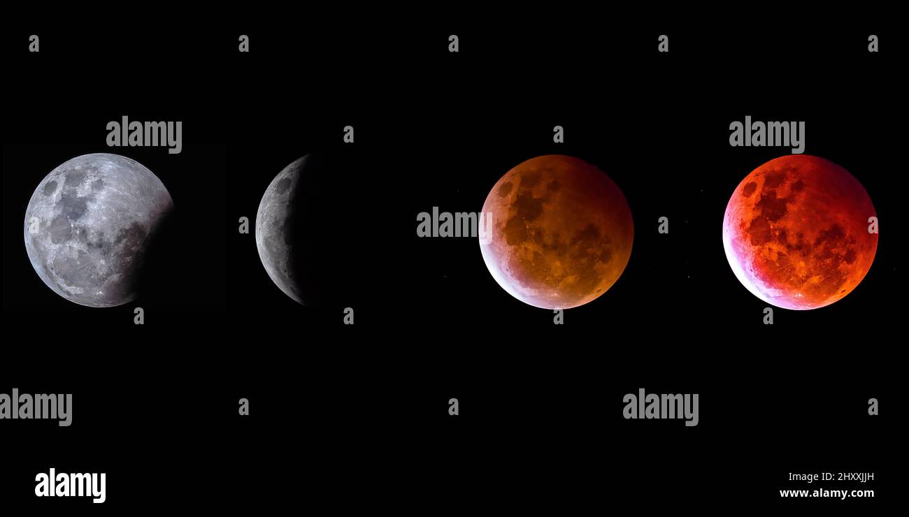 Different stages of the moon during the Blood Moon eclipse Stock Photo ...