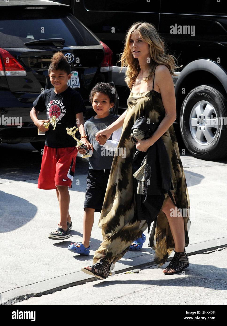 Heidi Klum and her sons Henry Samuel and Johan Samuel are seen leaving ...