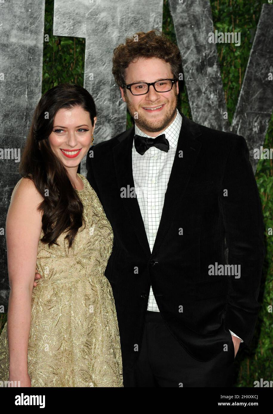 Lauren Miller and Seth Rogan attending the 2012 Vanity Fair Oscar Party ...
