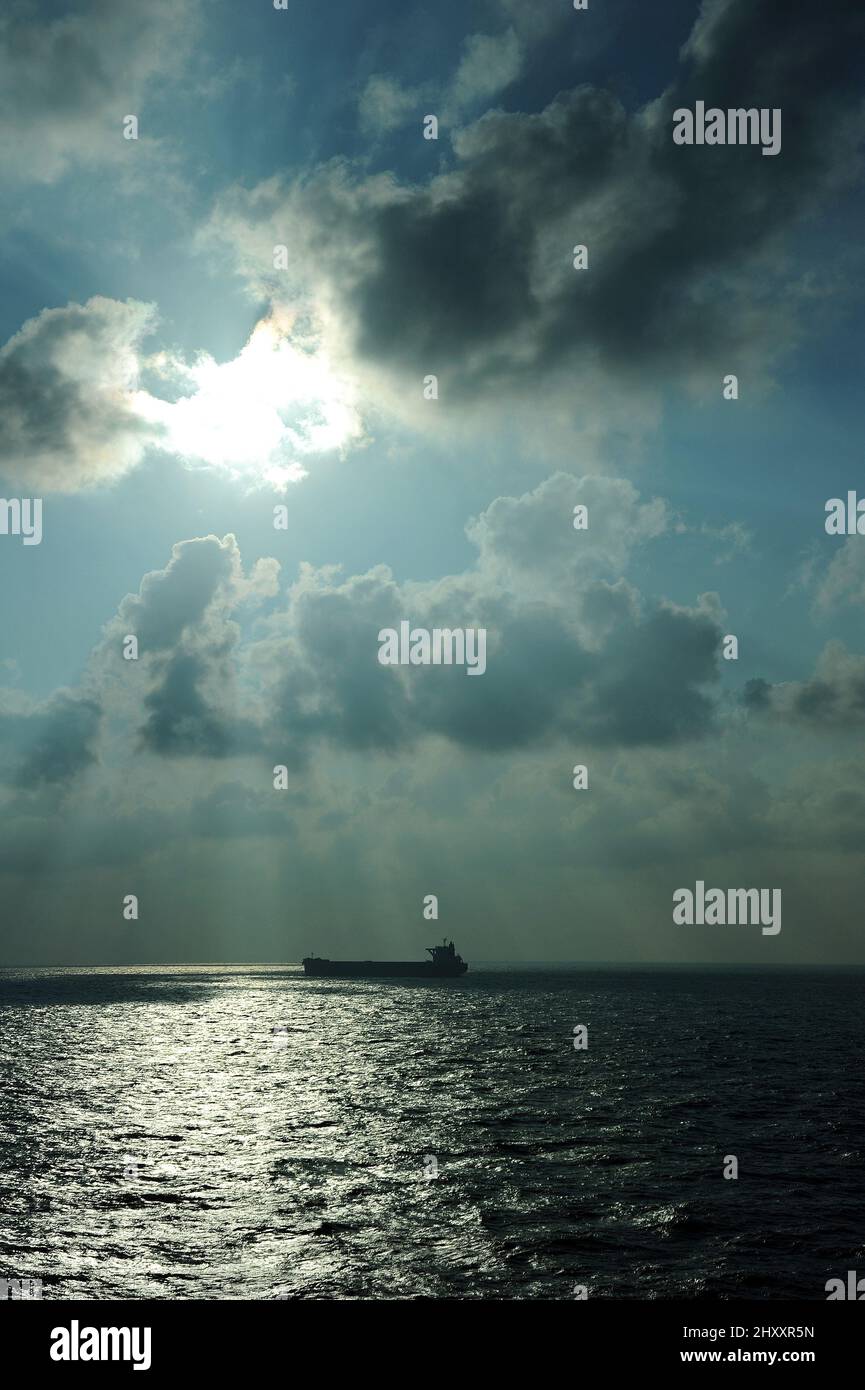 The "Frontier Discovery" in the North Sea. A Bulk Carrier, overall ...