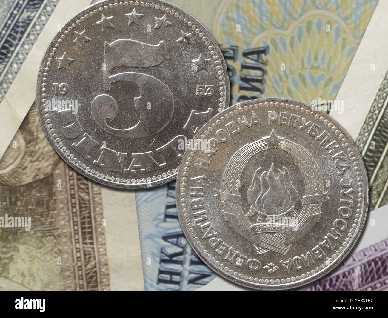 Top view of vintage Yugoslavian dinar coins Stock Photo - Alamy